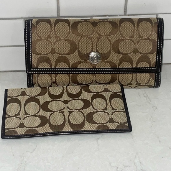 Coach | Bags | Coach Signature Trifold Wallet W Checkbook Insert | Poshmark